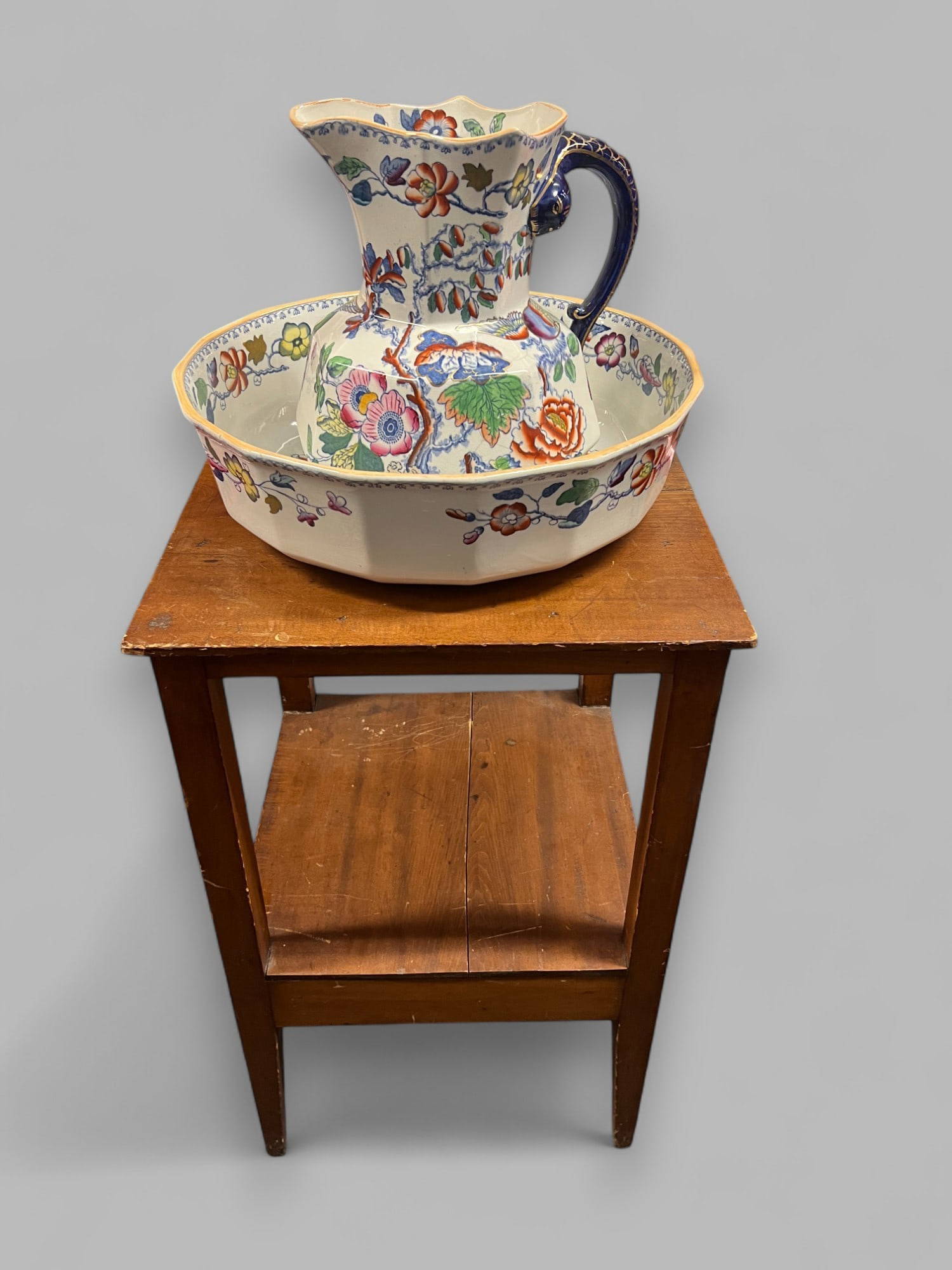 (pine Washstand With) Mason's Ironstone Flying Bird Hydra Jug And Wash ...
