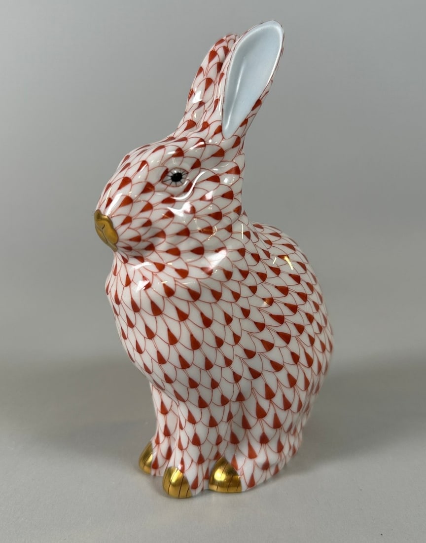 Herend Rust Netted Rabbit Figurine Auction