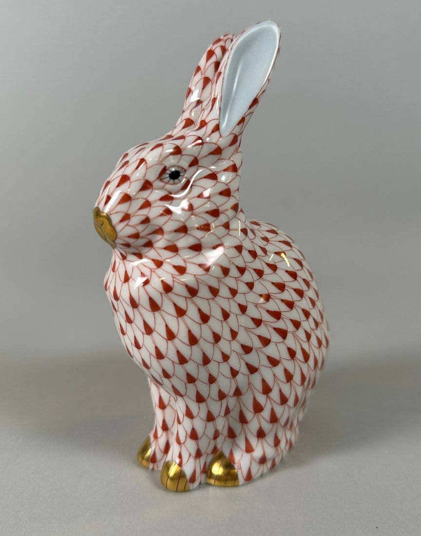 Herend Rust Netted Rabbit Figurine Auction