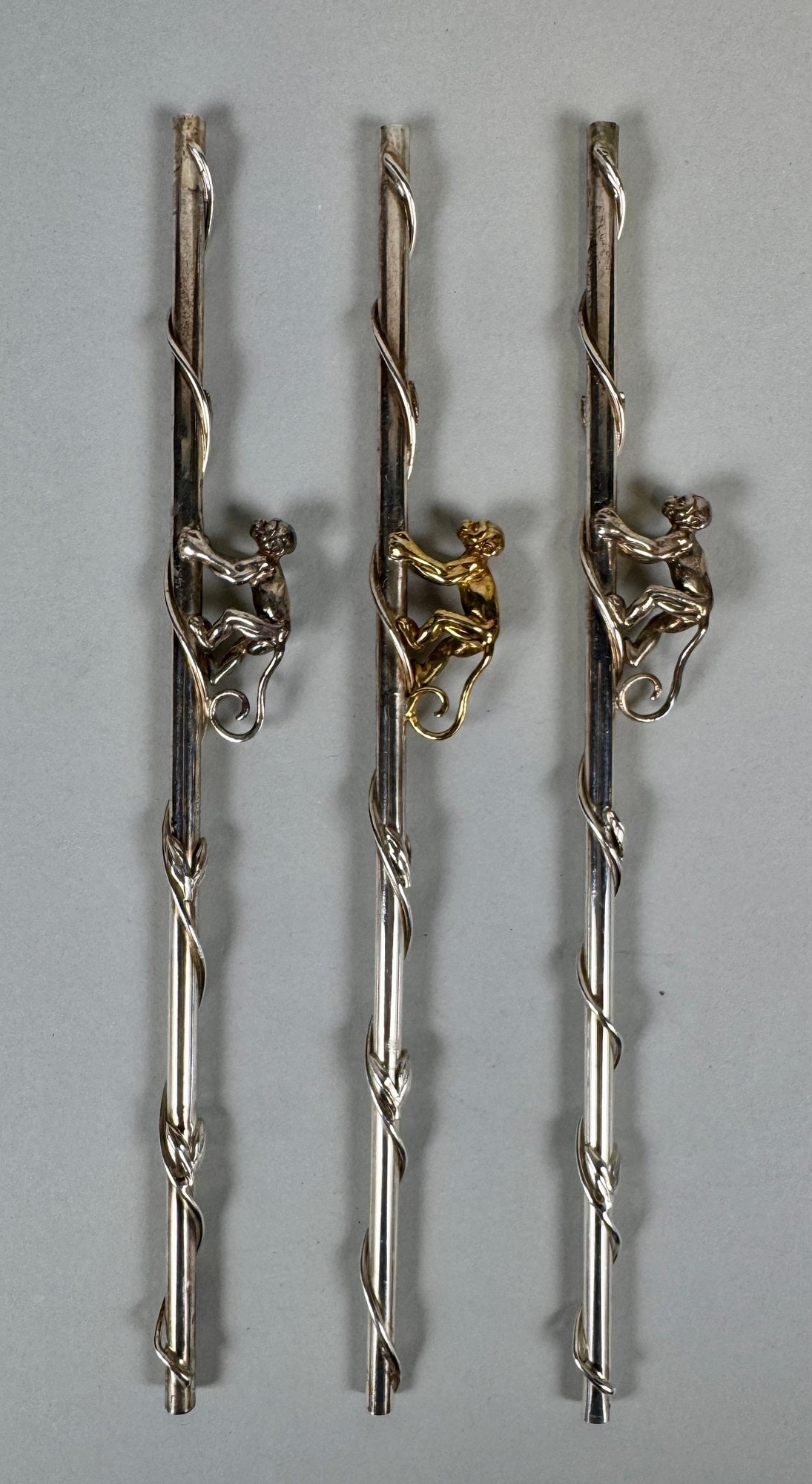 Possibly Retailed By Tiffany & Co. Sterling Silver Monkey Straws (3 ...
