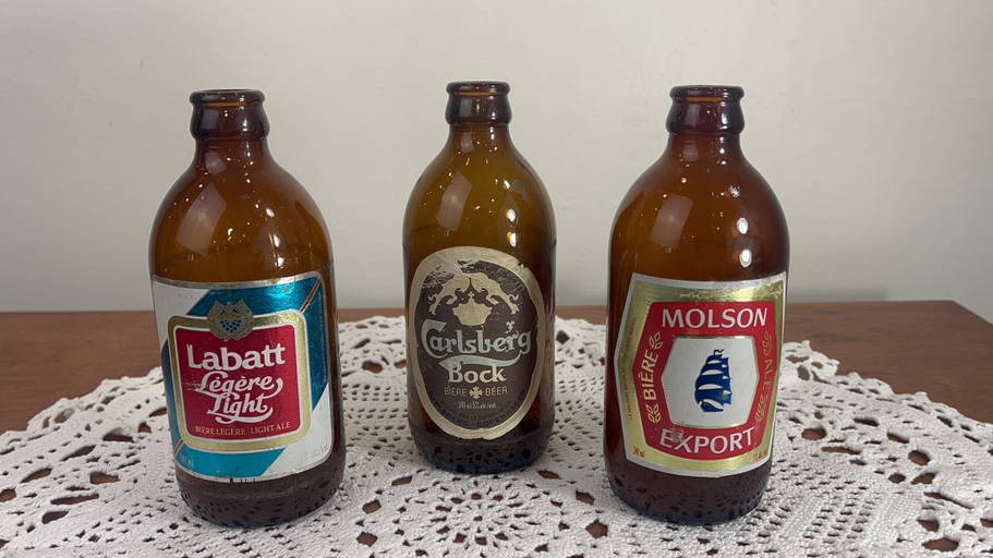 Set Of 3 Vintage Stuby Beer Bottles | Carlsberg Bock | Molson Ex ...