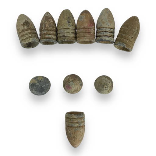 U.s. Civil War Bullets Collection Of 10 Displayed In Riker Box