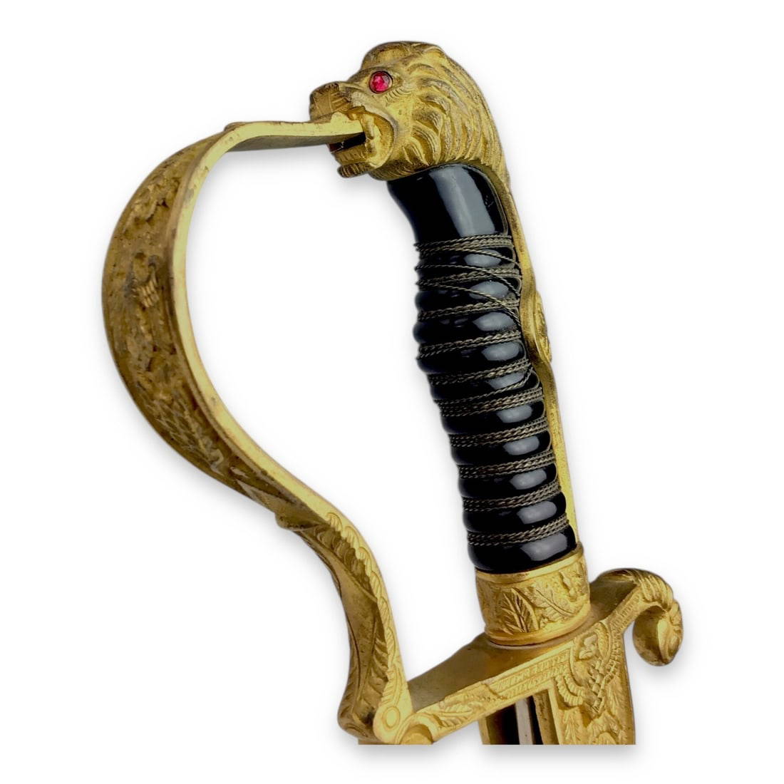 German Ww2 Panzer Officer's Lion Head Sword - Etched Blade With Ruby ...