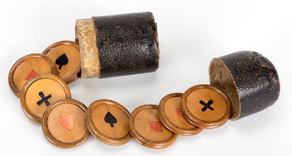 Pebbled Paper Mache Whist Counter Holder With Eight Wood Co...