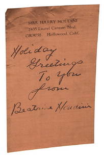 One Page Als From Beatrice Houdini. 1937.