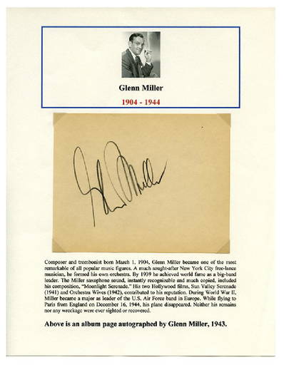 Glenn Miller Autograph On Album Page.