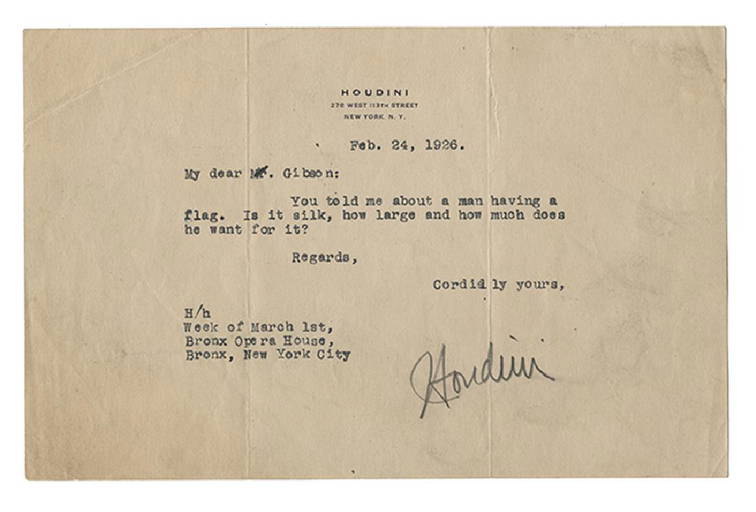 Houdini Typed Letter Signed To Walter Gibson.