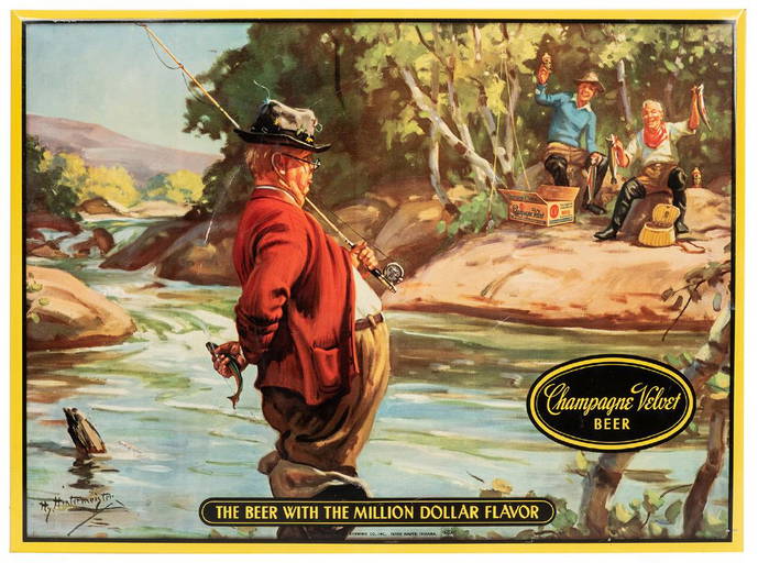 Champagne Velvet Beer Tin Over Cardboard Sign.