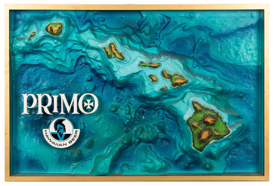 Primo Beer Sign With A Relief Topography Of Hawaii.