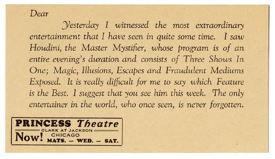 Houdini Harry (ehrich Weiss 1874 1926). Autogr