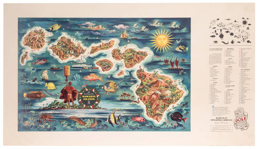 Dole Map Of The Hawaiian Islands. Original Advertising