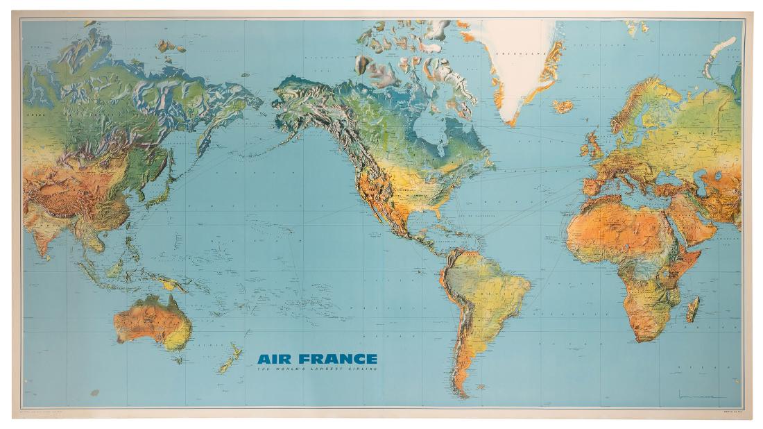 Air France. Large World Map Airways Route Poster.