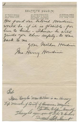 Bess Houdini Als Signed “your Mother