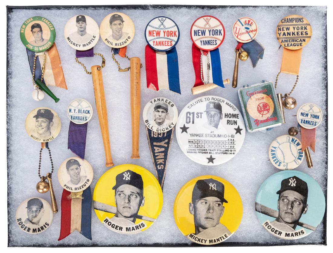 Group Of 27 Vintage New York Yankees Pins, Ribbons, And
