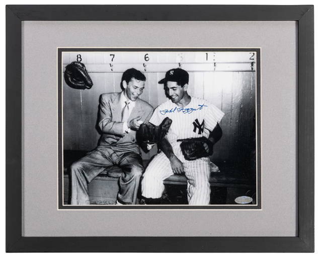 Phil Rizzuto Signed Photo With Frank Sinatra. An 8 X