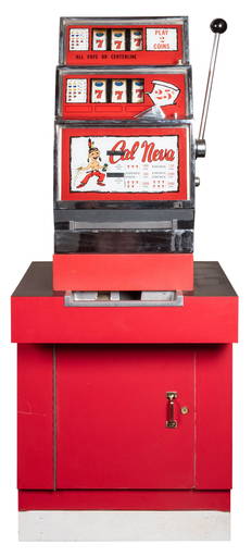 Cal Neva 25 Cent Slot Machine On Stand. Circa 1960s.