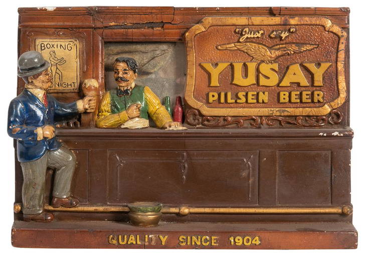 Yusay Pilsen Beer Figural Chalkware Tavern