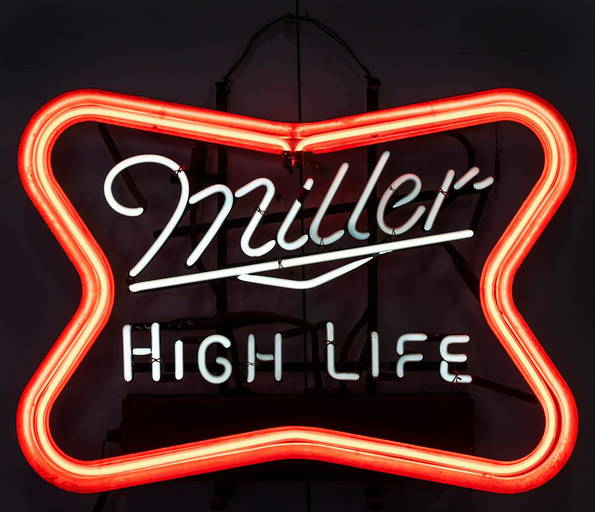 Miller High Life Neon Beer Sign. 1970s. Famous Bowtie