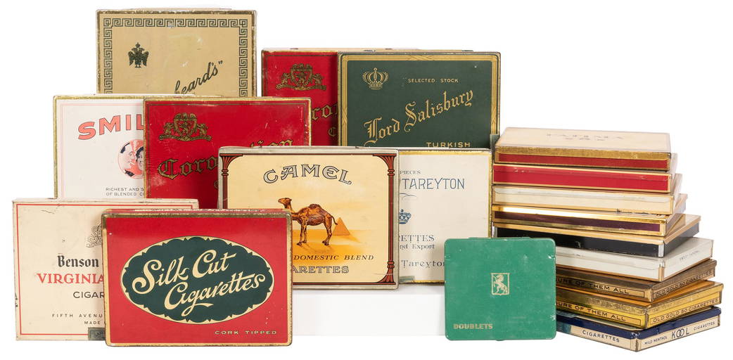 Collection Of 19 Vintage Cigarette Tins. Brands