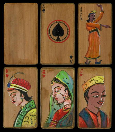 Hand Painted Wooden Playing Cards. India, Ca. 1900.