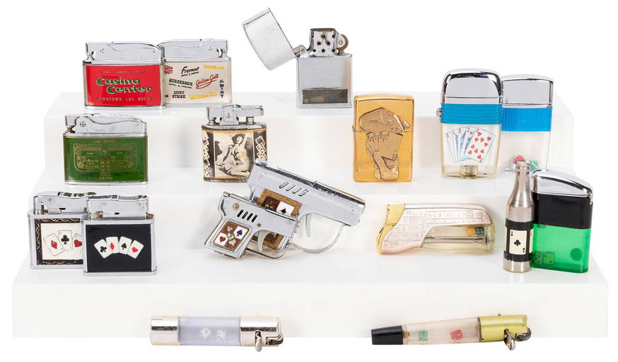 Group Of 18 Gambling Themed Lighters. Assorted Vintage