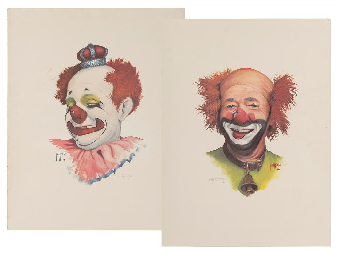 Howle, Jim (american). Pair Of Clown Portrait Prints.