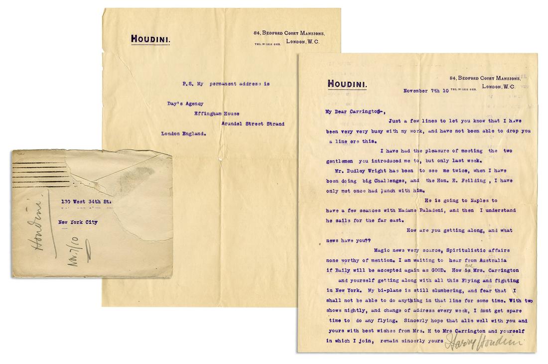 Houdini, Harry (ehrich Weisz). Houdini Typed Letter Signed....
