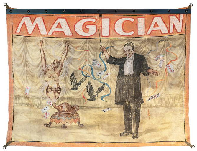 [SIDESHOW BANNER] MAGICIAN SIDESHOW BANNER. Circa 1920. Han... (#0267 ...