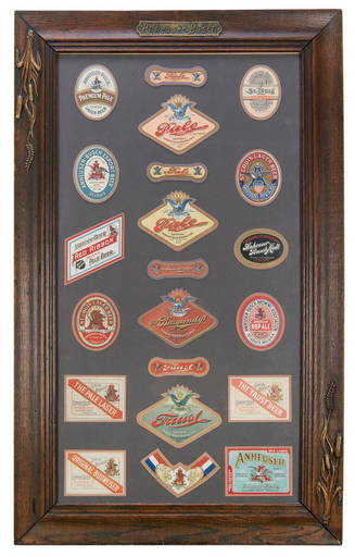 Group of Beer Labels in Anheuser Busch Frame. Twenty-one Pre ...