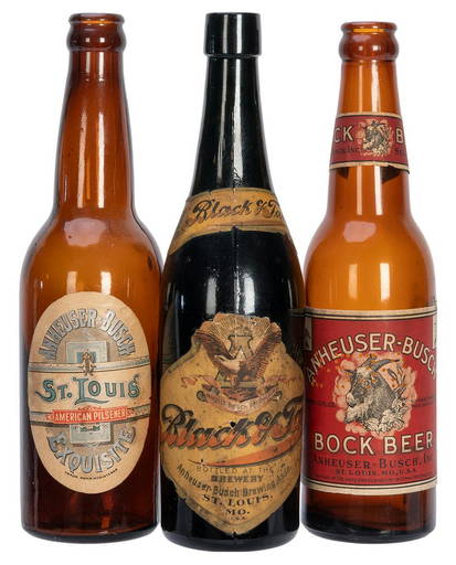 Three old Anheuser-Busch beer bottles. St. Louis: Anheuser-Busch, [ca ...