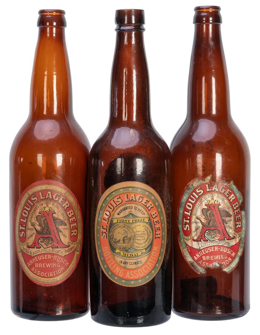 Three Pre-Prohibition Anheuser-Busch St. Louis Lager Beer Bottles. St ...