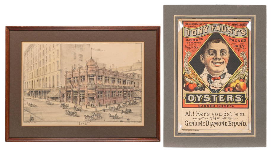 FAUST, Tony (1836-1906). Faust Oyster Bar Illustration and Label ...