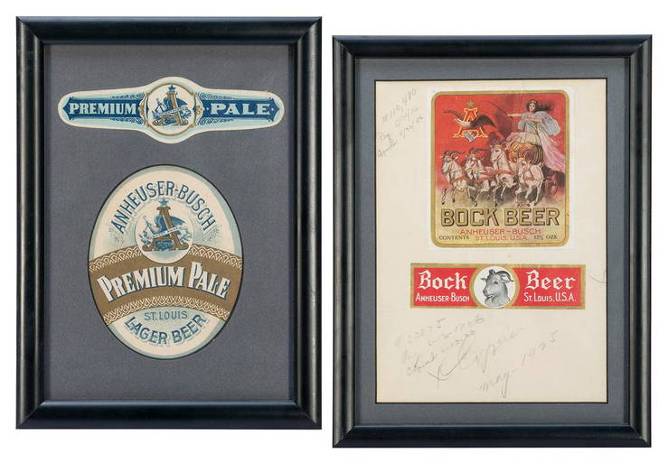 [ANHEUSER-BUSCH]. Group of 4 pre-Prohibition labels. Including ...