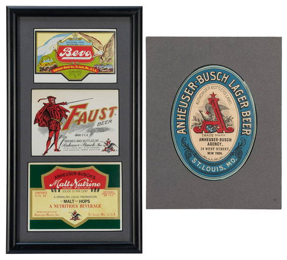 Four Anheuser Busch Labels. Circa 1910s. Includes Bevo the Beverage ...