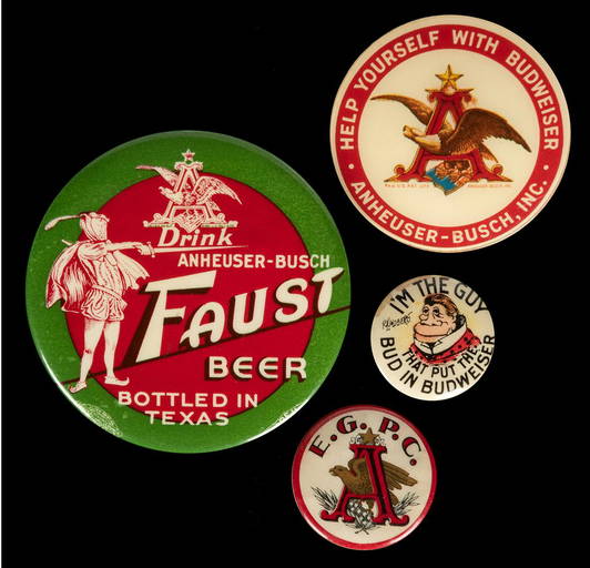 Group of Four Anheuser Busch Buttons. Includes: Faust Beer Button ...
