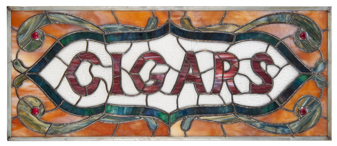 Stained Glass Cigar Store Sign. Stained glass sign advertising cigars ...