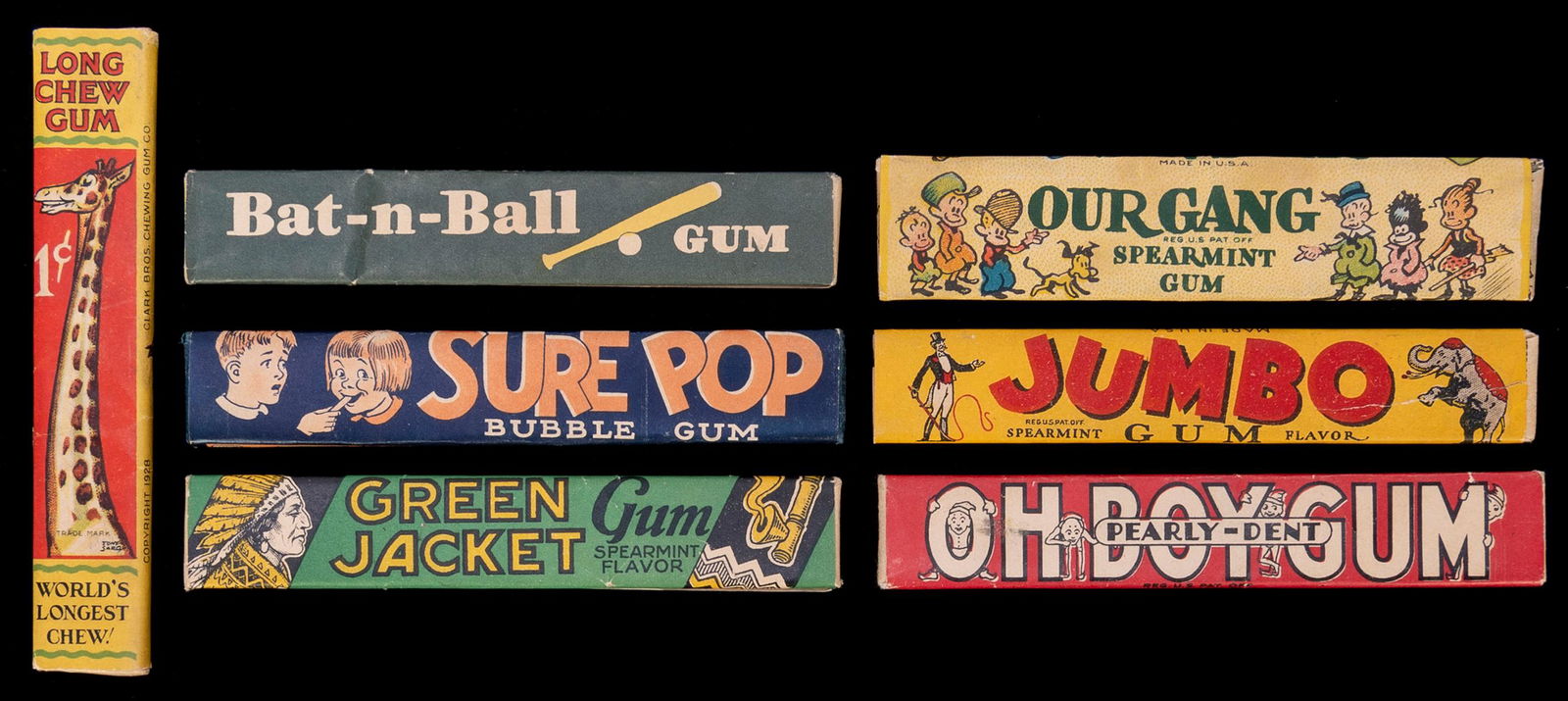 Seven Sticks of Long / Jumbo Chewing Gum. V.p., ca. 1920s/30s. Seven ...