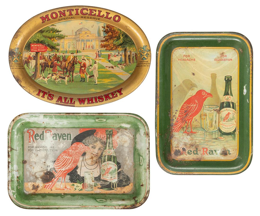 Three Vintage Advertising Tip Trays. Includes Red Raven Aperient Water ...