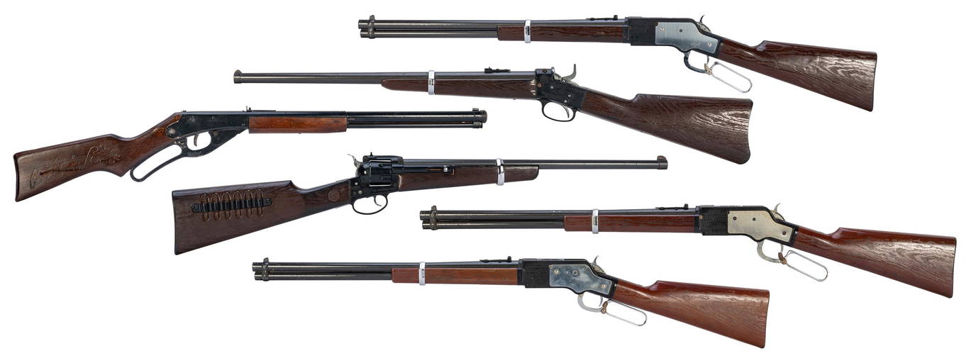 Group of 6 Mattel and Daisy toy rifles. Including a Daisy Red Ryder B-B ...