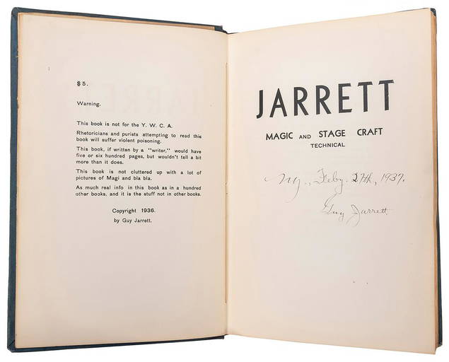 Jarrett, Guy (1881 – 1972). Jarrett. Magic And Stage Craft Technical.