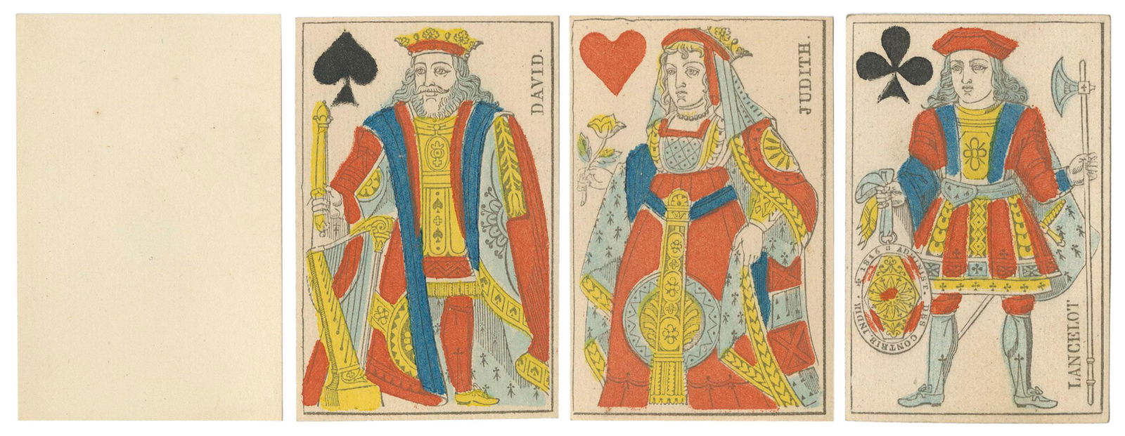French Early 19th Century Playing Cards. 32. Block Printed,...