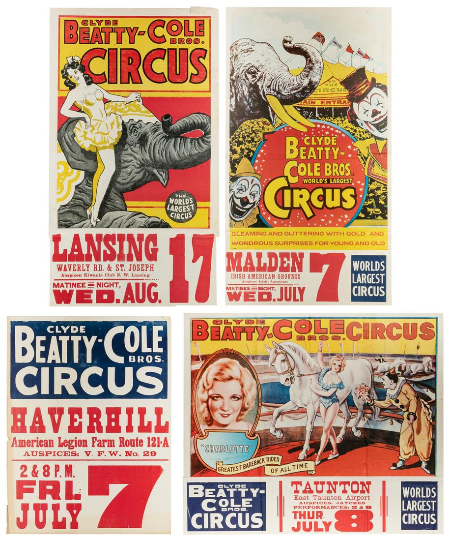 Group Of 18 Clyde Beatty-cole Bros. Circus Posters. 1950s-6... Auction