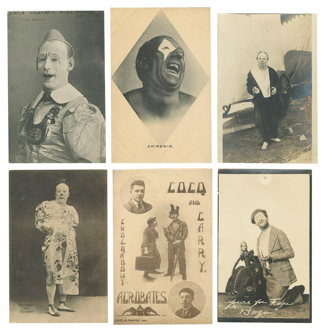[postcards]. Group Of Nine Clown Postcards. (american And E... Auction
