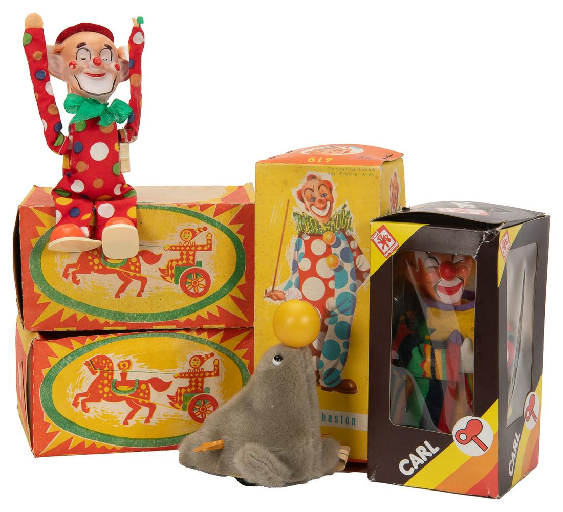 [wind-up Toys]. Group Of Six Wind-up Clown Toys And Circus ... Auction