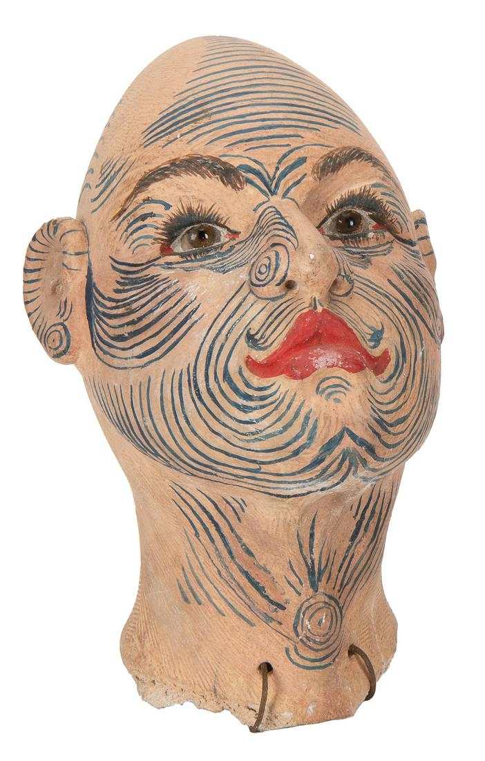 Tattooed Pinhead Bust. 1890s. A Hand Painted Pinhead Bust W... Auction