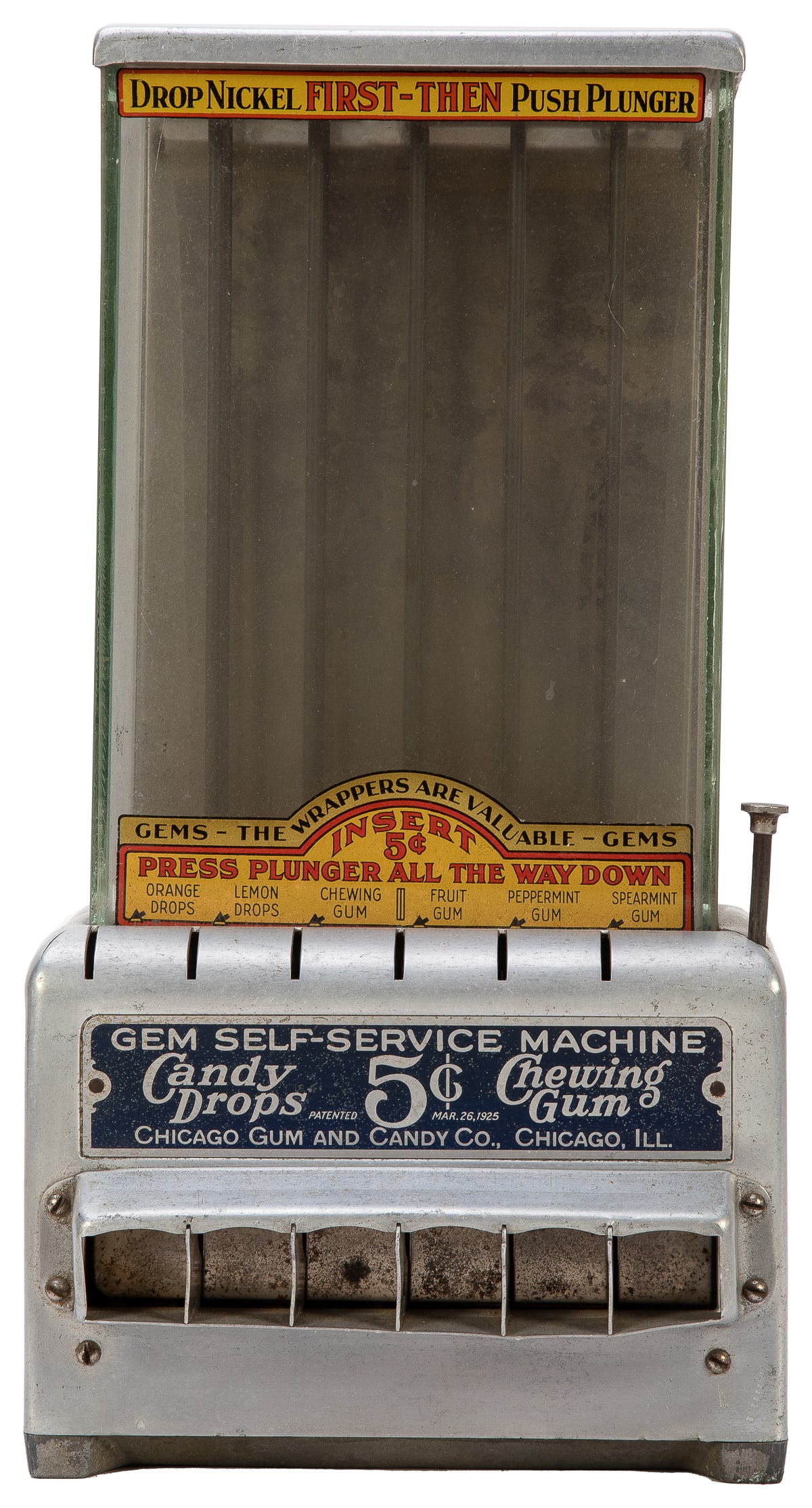 Chicago Gum And Candy Co. Gem Self-service 5 Cent Vending M... Auction