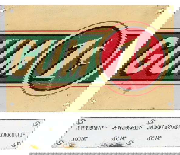 Two Chewing Gum Signs. Including: 1 Cent Gum Tin Sign, Ca 1...