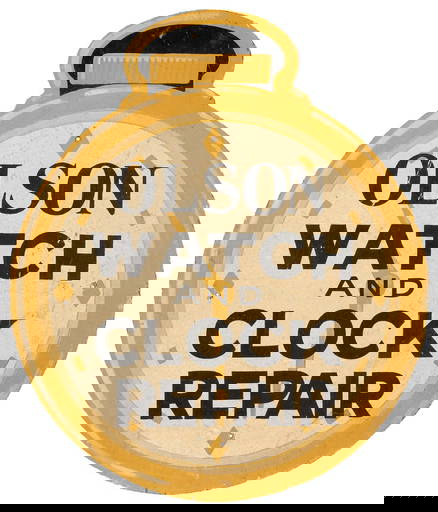 Olson Watch And Clock Repair Trade Sign. 20th Century. Hand...