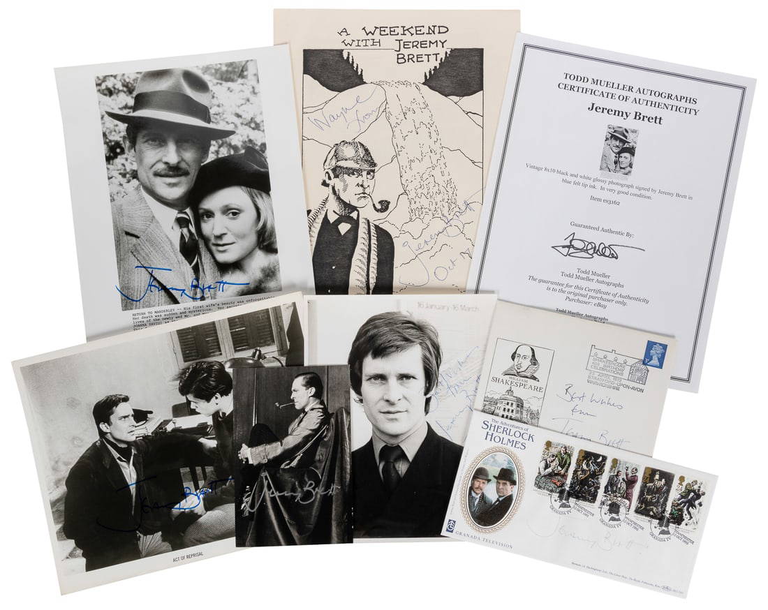 A Group Of 8 Items Signed By Jeremy Brett. [v.p., Ca. 1970s... Auction