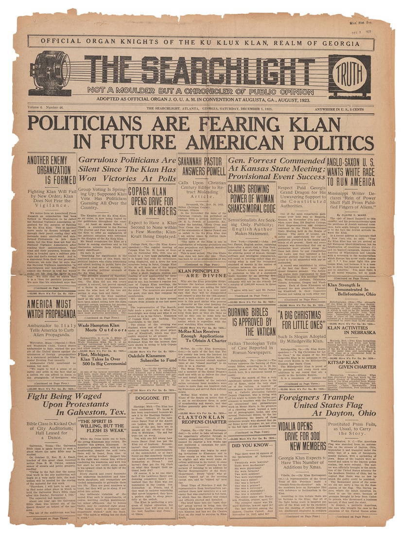 [ku Klux Klan]. The Searchlight / Not A Moulder But A Chron... Auction